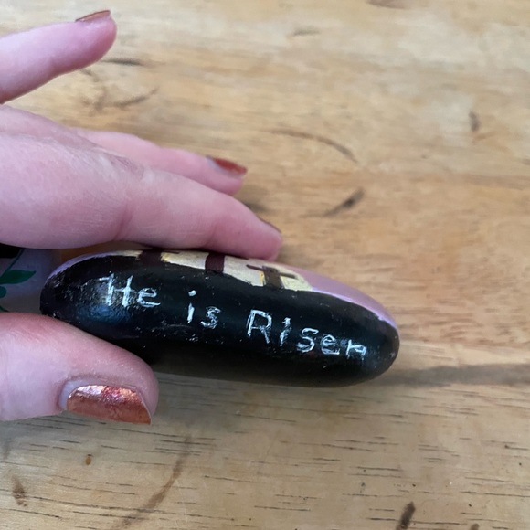 Hand Crafted | Accents | Hand Painted Rock He Is Risen And Cross Stone Black Purple Yellow Set ...